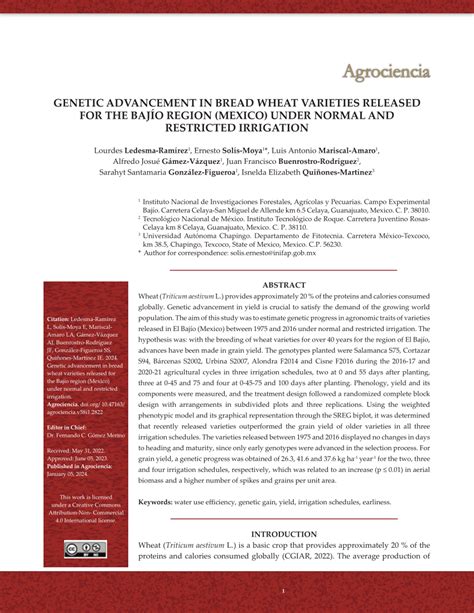 Pdf Genetic Advancement In Bread Wheat Varieties Released For The BajÍo Region Mexico Under