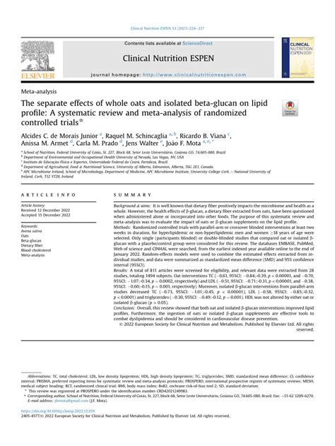 PDF The Separate Effects Of Whole Oats And Isolated Beta Glucan On Lipid Profile A Systematic