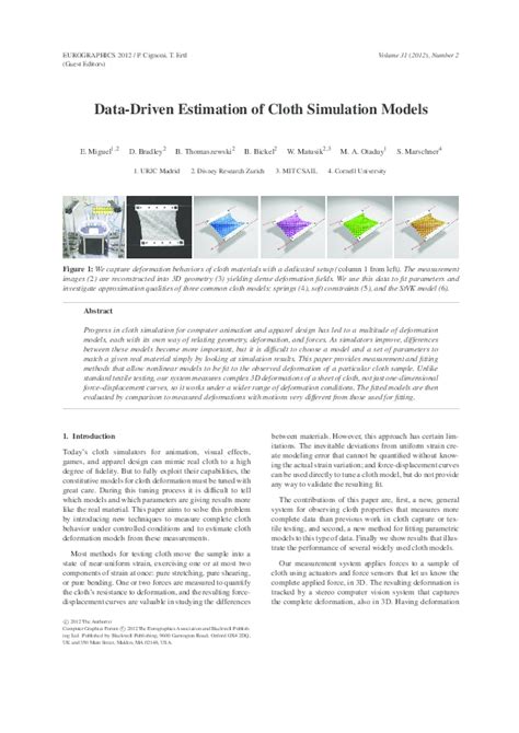 Pdf Data Driven Estimation Of Cloth Simulation Models