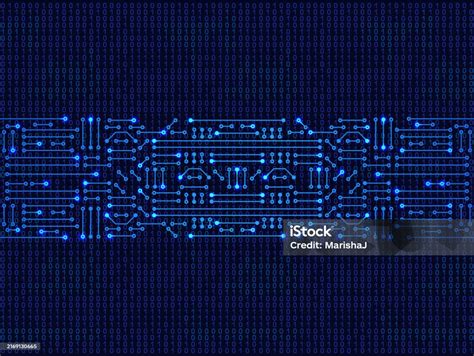 바이너리 코드 배경에 전자 회로 프레임 하이테크 개념 디지털 배너 0에 대한 스톡 벡터 아트 및 기타 이미지 0 1 Cpu Istock