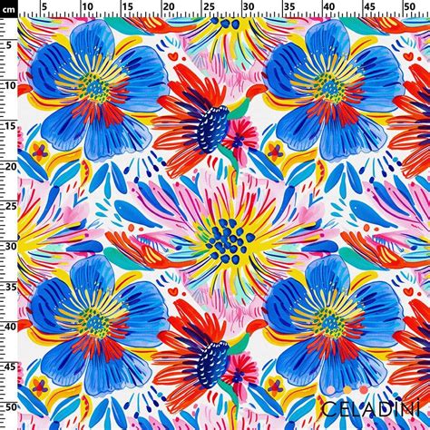 Canlı Renkli Büyük Çiçekler Desenli Kumaş Celadini