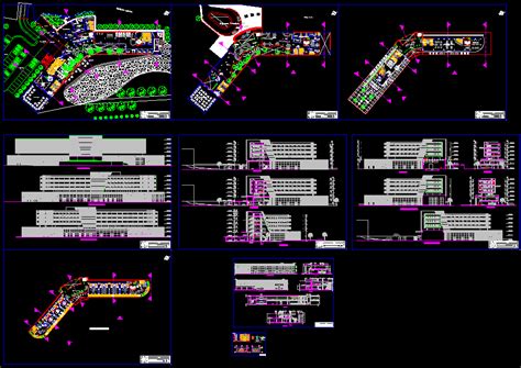 The Detailed Architectural Drawing Of The Five Star Hotel Building Floor Plan And Elevation