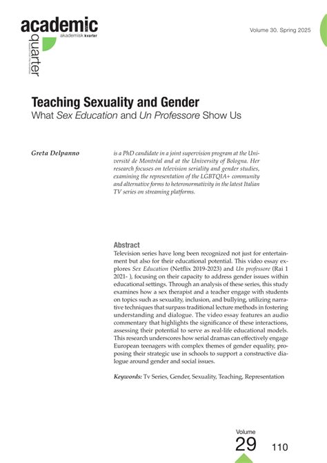 Pdf Teaching Sexuality And Gender What Sex Education And Un Professore Show Us