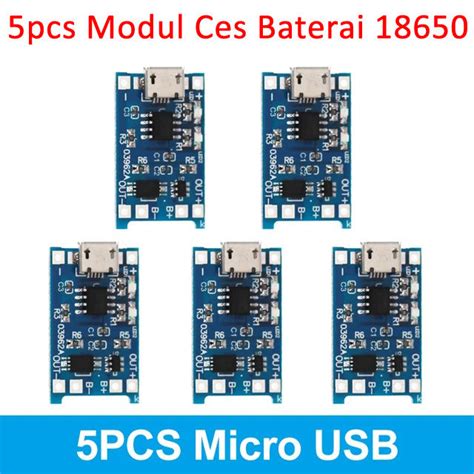 5pcs Modul Charger Ces Baterai 18650 Dengan Proteksi Tipe Micro Usb