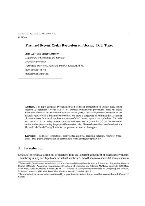 Pdf First And Second Order Recursion On Abstract Data Types