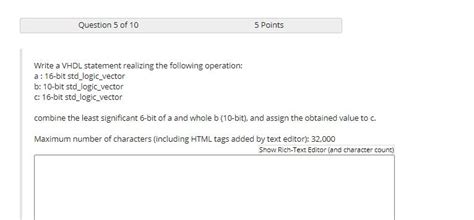 Solved Question 5 Of 10 5 Points Write A Vhdl Statement