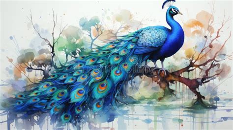Majestic Peacock With Spread Tail In Natural Setting Stock