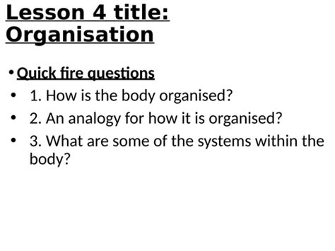 Lesson 4 Organisation Wjec 1 1 Cells And Movement Across Membranes Teaching Resources
