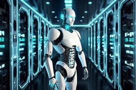 Premium Ai Image Cyborg Robot Robotic Process Automation Rpa Data Analysis In Server Room