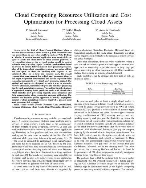 Pdf Cloud Computing Resources Utilization And Cost Optimization For Processing Cloud Assets