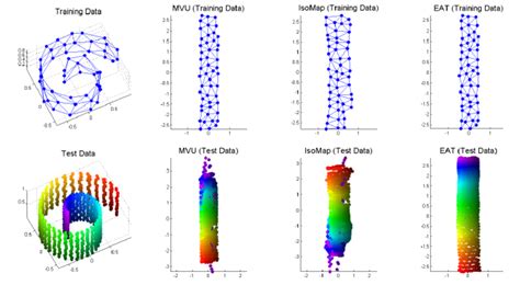 a swiss roll manifold and the results of different dimensionality