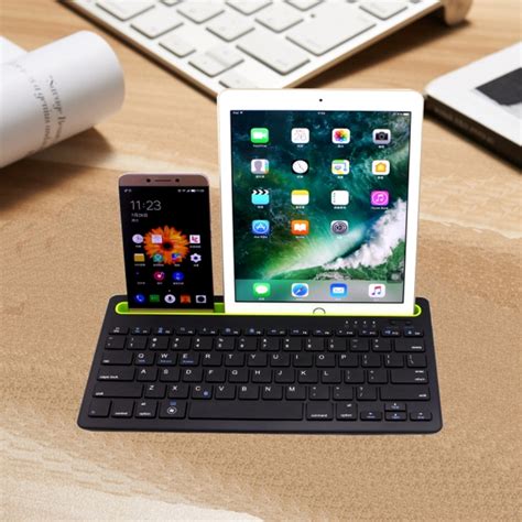 B908 Ultra Slim 78 Keys Bluetooth Wireless Keyboard With Concave Mobile Phone Holder Black