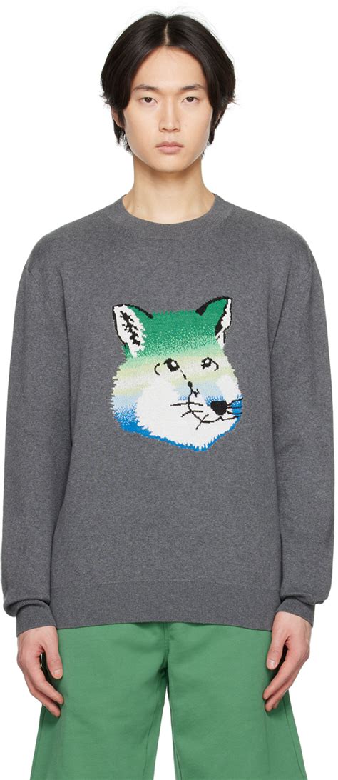 Ssense 折扣季 Maison Kitsuné 灰色 Fox Head Intarsia 针织衫 加入折扣