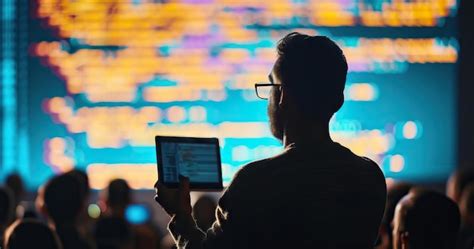 Premium Photo Man Analyzing Data On Tablet At Digital Conference