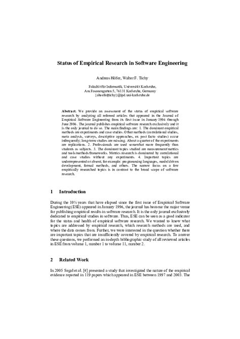 Pdf Status Of Empirical Research In Software Engineering