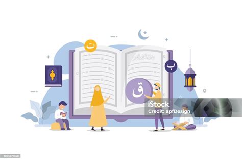 무슬림 사람들이 읽고 꾸란 이슬람 거룩한 책 디자인 개념을 학습 코란에 대한 스톡 벡터 아트 및 기타 이미지 코란 공휴일 교육 Istock