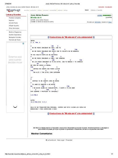 Jesús Adrián Romero Mi Vida Sin Ti Letra Y Acordes Pdf Pdf
