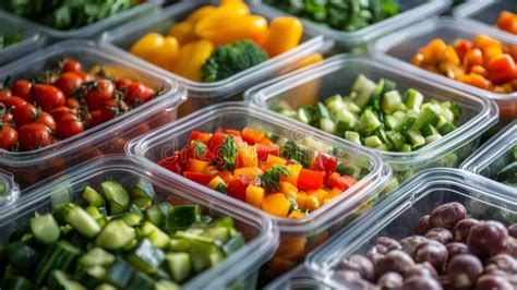 Fresh Vegetables Prepared In Containers For Meal Prep Stock