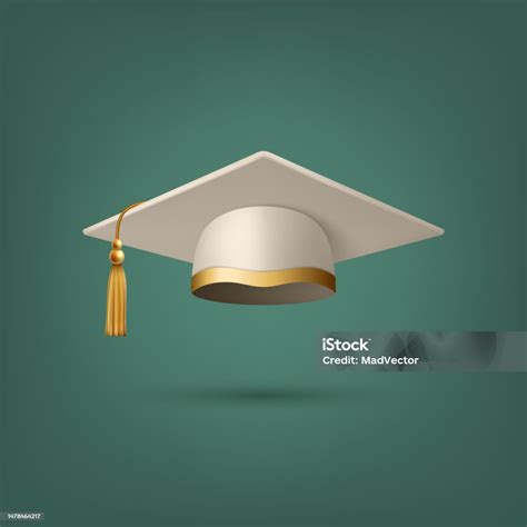 벡터 3d 현실적인 흰색 대학원 고등학교 대학 검은 모자 아이콘 근접 촬영 벡터 학위 의식 모자 교육 학생 상징 모자 전면 모습 2023년에 대한 스톡 벡터 아트 및 기타