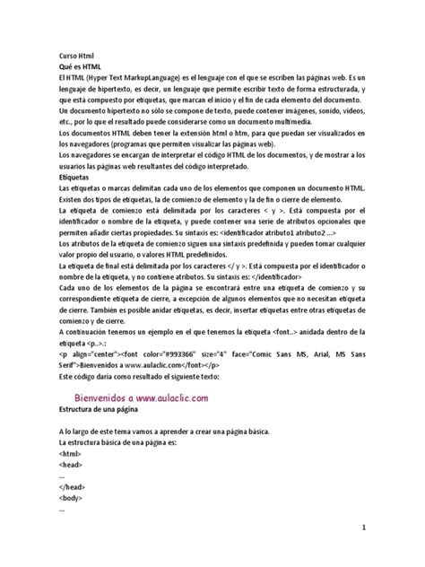 Curso Html Pdf Html Página Web