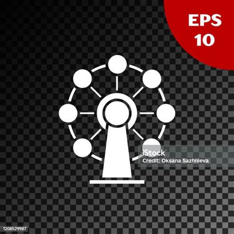 투명 한 어두운 배경에 격리 된 흰색 관람수 휠 아이콘입니다 놀이 공원 어린이 엔터테인먼트 놀이터 레크리에이션 공원 벡터 일러스트레이션 건설 기계류에 대한 스톡 벡터 아트