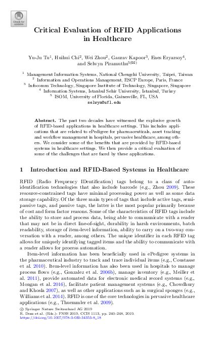 Pdf Critical Evaluation Of Rfid Applications In Healthcare