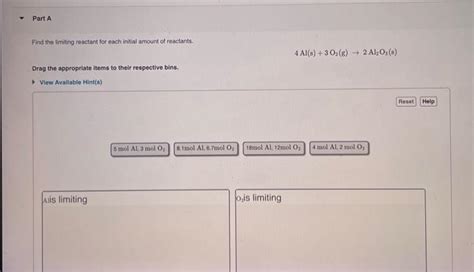 solved find the limiting reactant for each initial amount of