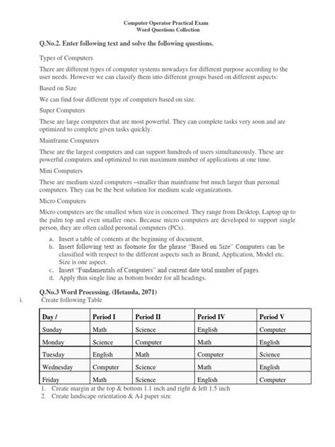 Computer Operator Practical Exam Pdf Microsoft Word Computer Network