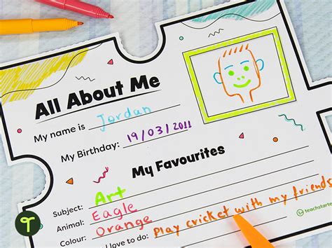 All About Me Puzzle Piece Template Teach Starter