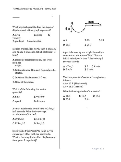 Term 2 Physics Exam Questions 2024 Pdf Acceleration Velocity