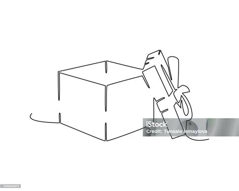 리본과 활이있는 크리스마스 선물 상자 연속 선 벡터 일러스트레이션입니다 패키지 서프라이즈 패키지 12월에 대한 스톡 벡터 아트