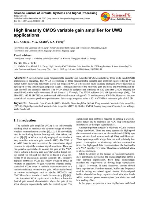 Pdf High Linearity Cmos Variable Gain Amplifier For Uwb Applications