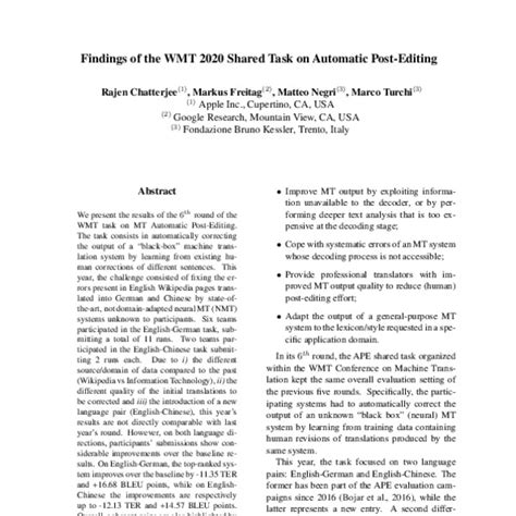Findings Of The Wmt 2020 Shared Task On Automatic Post Editing Acl