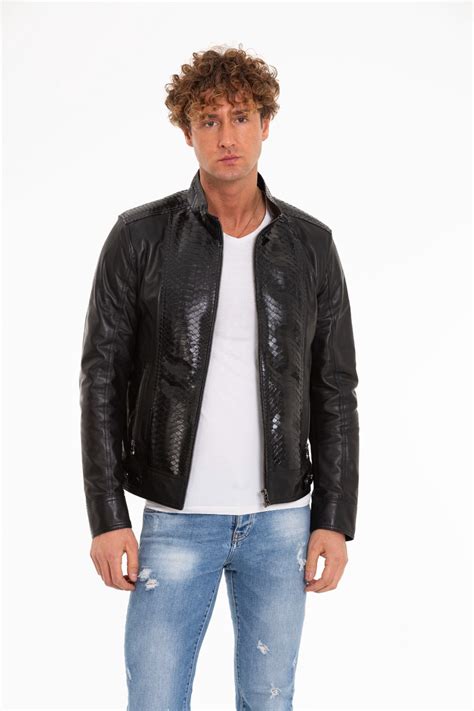 The Solvito Pythn Black Leather Men Jacket Vinci Leather Shoes