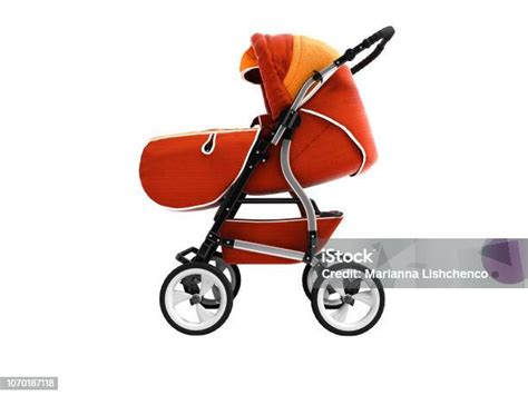 가 대 한 자식에 대 한 현대 오렌지 유모차 산책 3d 렌더링 흰색 바탕에 그림자 0명에 대한 스톡 사진 및 기타 이미지 0명 디자인 디지털 생성 이미지 Istock