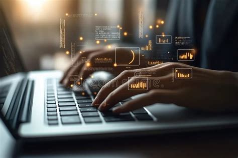 Business Person Types On Laptop Hands Type On Keyboard With Digital