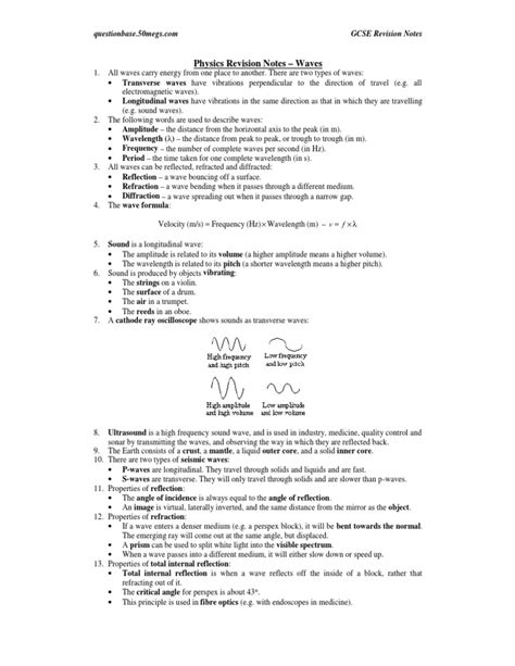 Gcse Physics Revision Waves Guide Pdf Wavelength Waves