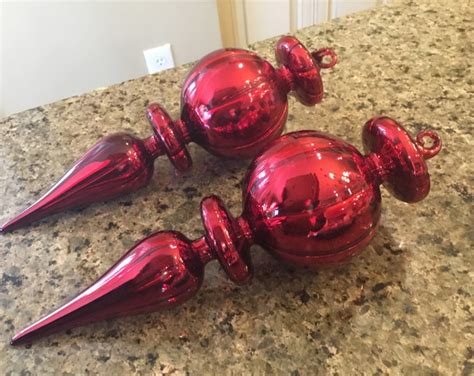 Art Glass Red Finial Ornaments Set Of 2 Cherry Red Blown Glass