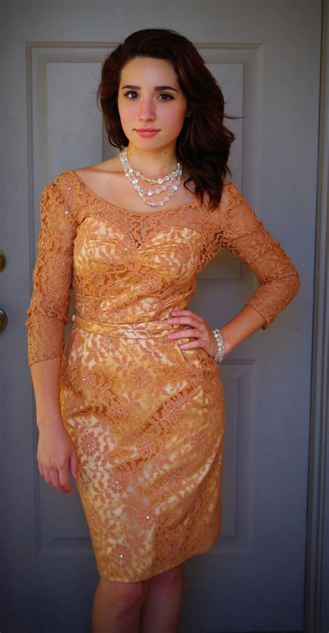 Sierra Wearing A Vintage Peach Satin And Lace Cocktail Dress With Tiny
