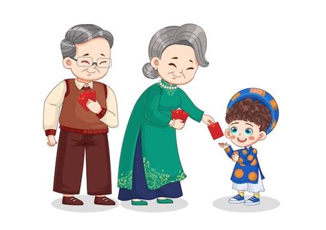 Cartoon Asian Grandfather