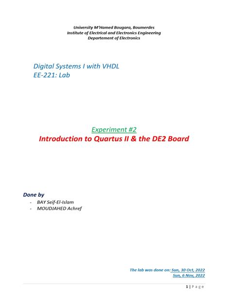 experiment 2 introduction to quartus ii and the de2 board pdf