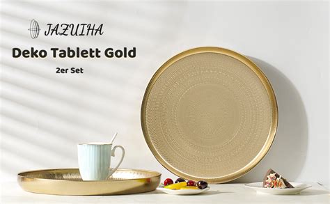 Jazuiha 2er Set Runde Deko Tabletts Aus Metall In Gold 34 Cm