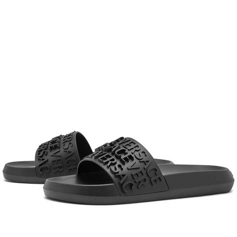 Versace Mens Logo Rubber Pool Slide In Black Versace