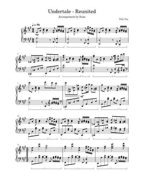 Undertale Reunited Toby Fox Sheet Music For Piano Solo