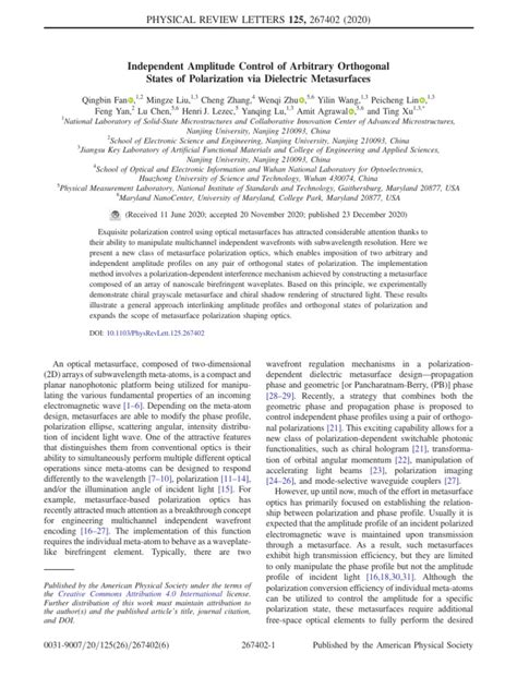 Independentamplitudecontrolofarbitraryorthogo Pdf Polarization Waves Optics