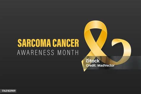 육종 뼈암 배너 카드 검은색 배경에 벡터 3d 사실적인 노란색 리본이 있는 플래카드 육종 암 인식의 달 기호 클로즈업 7월 세계 골암의 날 개념 노란 리본에 대한 스톡 벡터