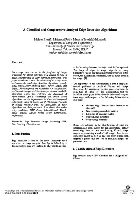Pdf A Classified And Comparative Study Of Edge Detection Algorithms