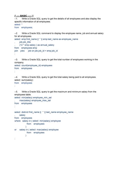 sql queries hr schema antwoorden basic 1 write a oracle