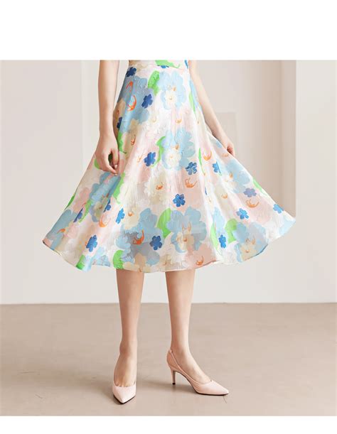 시크라인 카타노 빈티지 프린지 플로랄 오간자 플레어 스커트