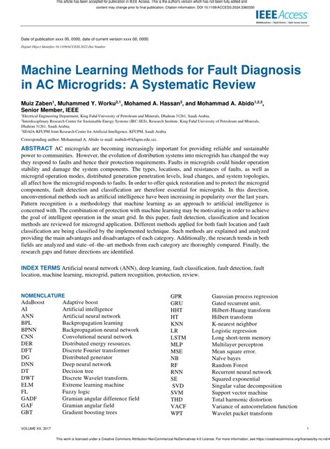 Pdf Machine Learning Methods For Fault Diagnosis In Ac Microgrids A Systematic Review